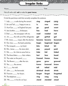 Grade 5 Irregular Past Tense Verbs Worksheets 2024