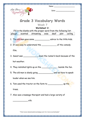 Grade 3 3rd Grade Vocabulary Worksheets 2024