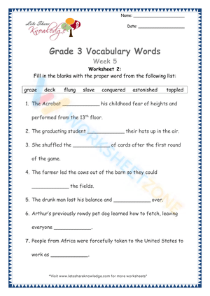 Grade 3 3rd Grade Vocabulary Worksheets 2024