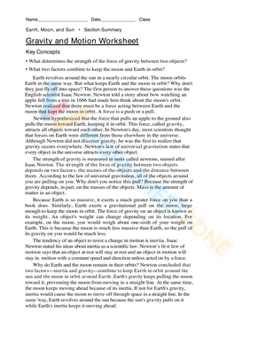 Free Printable Gravity Worksheets For Teaching & Learning