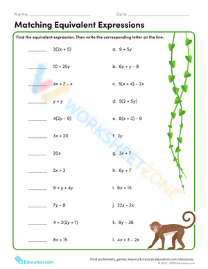 Grade 7 Equivalent Expressions Worksheets 2024