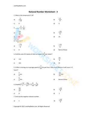 Integers and Rational Numbers Worksheets 2024