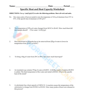 Free Printable Specific Heat Worksheets With Answers