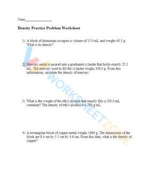 Free Printable Density Worksheets - Density of Matters