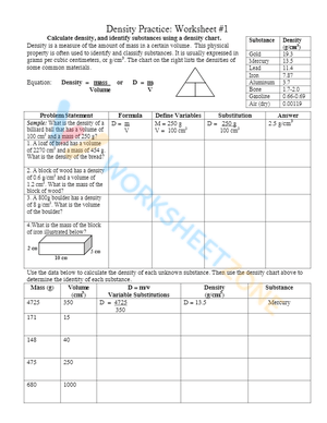 Free Printable Density Worksheets - Density of Matters
