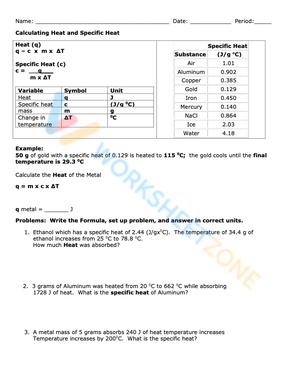 Free Printable Specific Heat Worksheets With Answers
