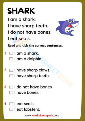 Free Sea Animals Reading Comprehension Worksheets for Kids
