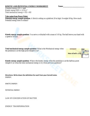Free Printable Kinetic & Potential Energy Worksheets