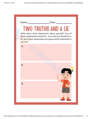 Free Printable Two Truths and a Lie Worksheets