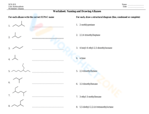 Free Printable Naming Alkanes Worksheets for Students