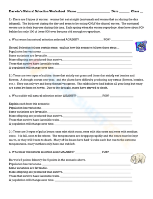 Free Collection of Darwin’s Natural Selection Worksheets