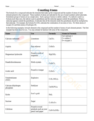 Free Printable Counting Atoms Worksheets for Students