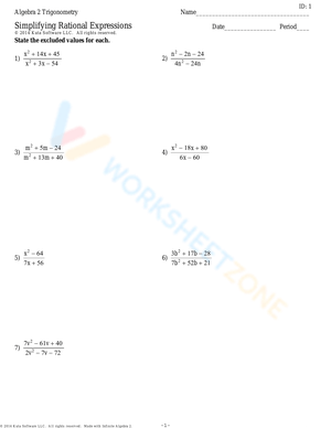 Free Printable Simplifying Rational Expressions Worksheets