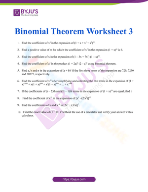 Free Printable Binomial Theorem Worksheets for Students