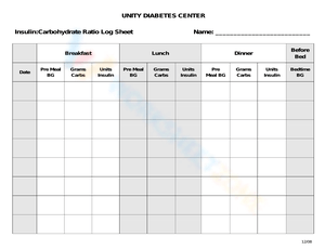 Free Printable Insulin to Carb Ratio Worksheets