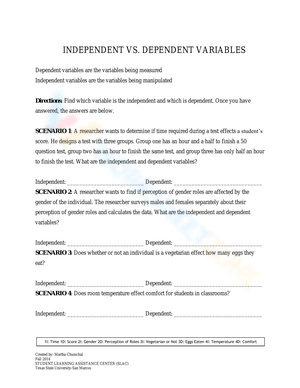 Free Independent and Dependent Variables Worksheets