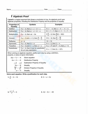 Free Printable Algebraic Proofs Worksheets for Students