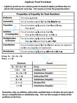 Free Printable Algebraic Proofs Worksheets for Students