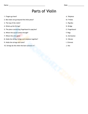Free Printable Parts of The Violin Worksheets