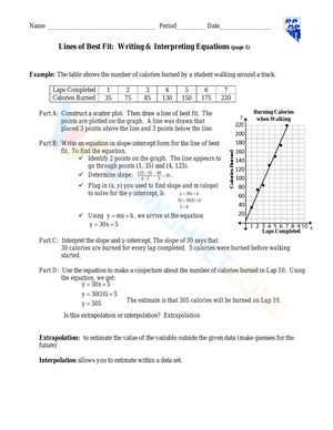Free Collection of Line of Best Fit Worksheets for Students