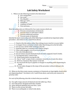 Grade 10 Lab Safety Worksheets 2024