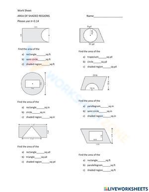 Find the Area of the Shaded Region Worksheets With Answers