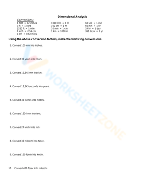 Free Printable Dimensional Analysis Worksheets For Teaching
