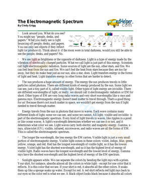 Grade 8 Electromagnetic Spectrum Worksheets 2024