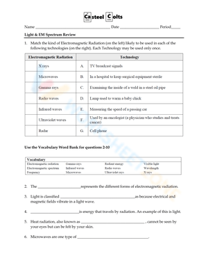 Free Collection of Electromagnetic Spectrum Worksheets
