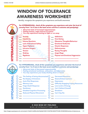 Free Printable Window of Tolerance Worksheets
