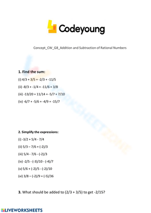 Free Printable Grade 8 Rational Number Worksheet Collection