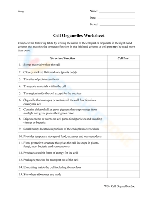 Free Printable Cell Organelles Worksheets for Students