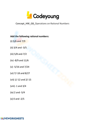 Free Printable Grade 8 Rational Number Worksheet Collection