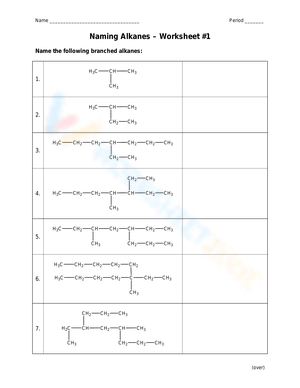 Free Printable Naming Alkanes Worksheets for Students