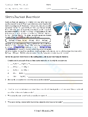 Free Printable Neutralization Reactions Worksheets