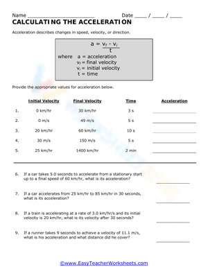 Free Printable Acceleration Worksheets Answers for Students