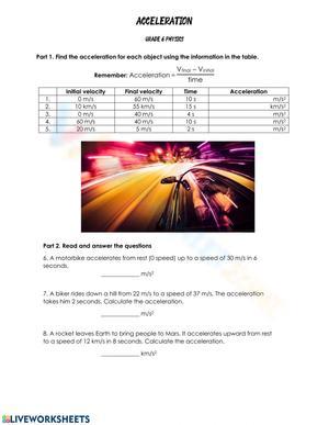 Free Printable Acceleration Worksheets Answers for Students
