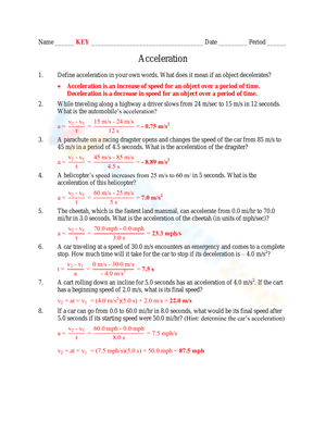 Free Printable Acceleration Worksheets Answers for Students