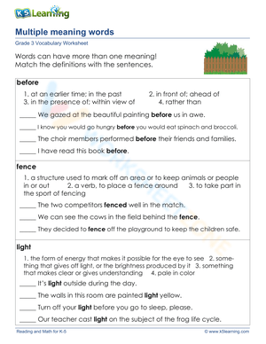Free Multiple Meaning Words Worksheets For Teaching