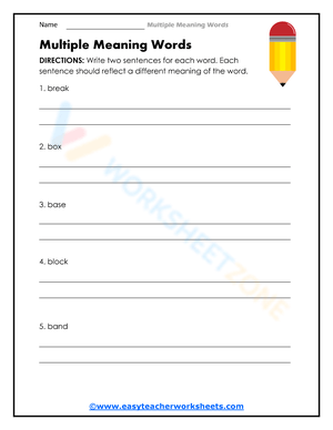 Free Multiple Meaning Words Worksheets For Teaching