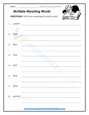 Free Multiple Meaning Words Worksheets For Teaching