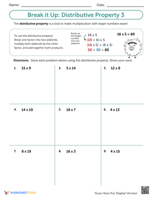 Grade 3 Distributive Property of Multiplication Worksheets 2024