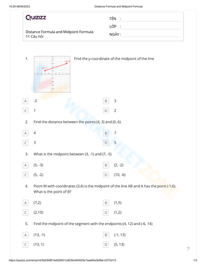 Free Printable Midpoint and Distance Formula Worksheets