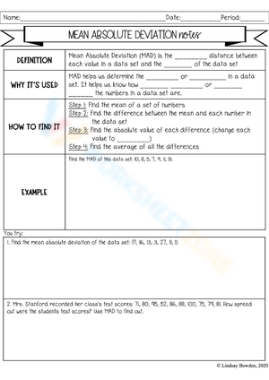 Grade 6 Mean Absolute Deviation Worksheets 2024