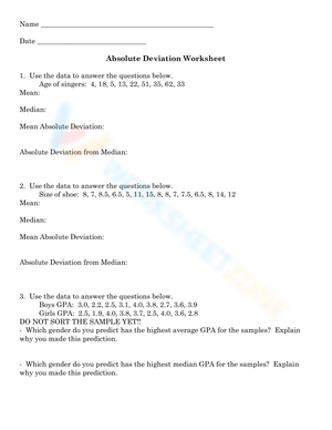 Grade 6 Mean Absolute Deviation Worksheets 2024