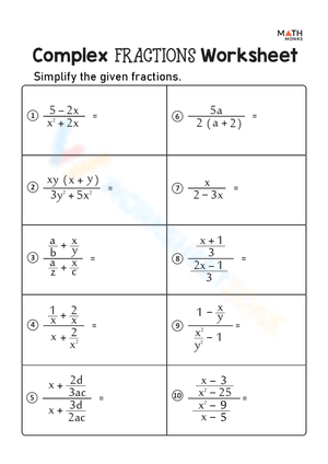 Free Complex Fractions Worksheet Collection for Kids
