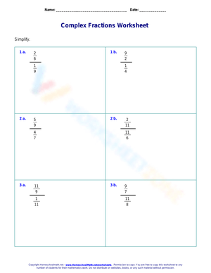 Free Complex Fractions Worksheet Collection for Kids