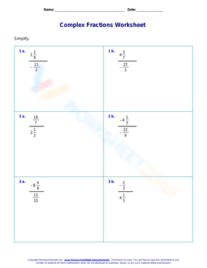Free Complex Fractions Worksheet Collection for Kids
