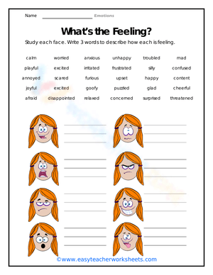 Grade 3 Identifying Emotions Worksheets 2024