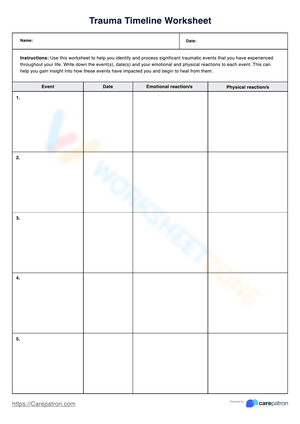 Grade 6 Trauma Timeline Worksheets 2024
